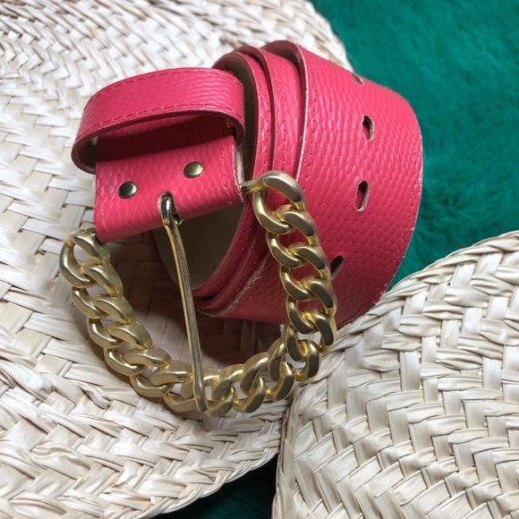 Vintage | Accessories | Vintage Red Pink Belt With Large Gold Tone Belt ...